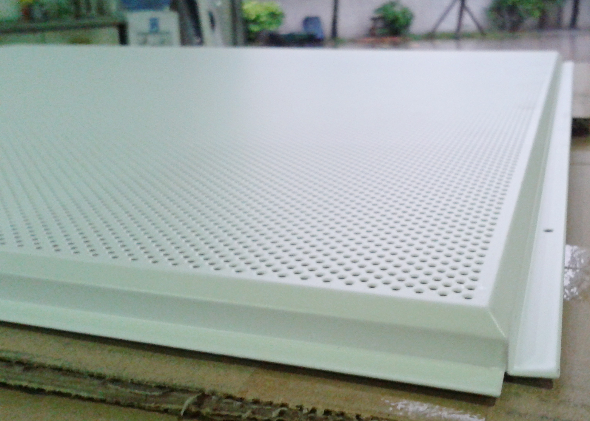 Metal Beveled Edge Perforated Ceiling Tiles Suspended Black Groove ...