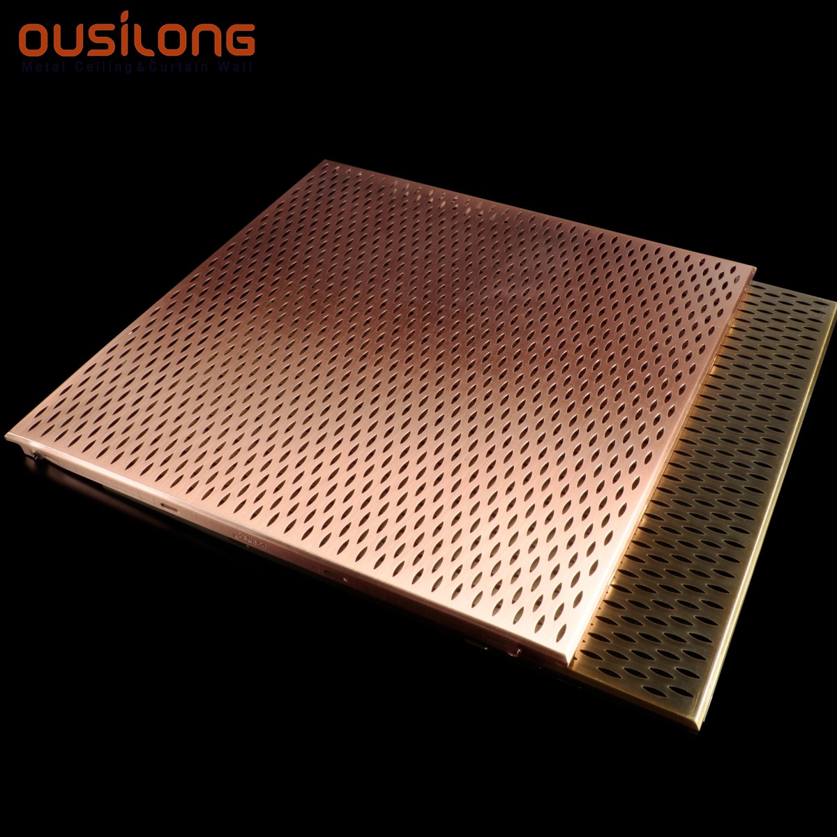 Metallic Copper Acoustical Suspended Ceiling Easy Installation Golden ...