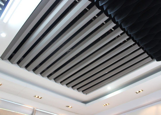 Decorative Wooden Strip Metal Ceiling Tile , Fireproof Square Tube ...